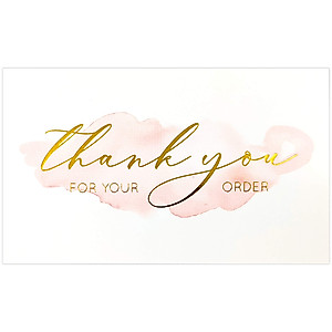 Gooji 100 Pack 2 x 3.5 (the size of a business card) Gold Foil Pink Watercolor Thank You for Your Order Cards for Small Business orders