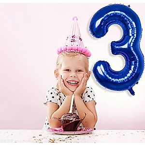Giant 40 Inch Hot Blue Number 3 Balloon 3rd Birthday Balloons Boy and Girls | Royal Blue 3 Balloon for 3rd Birthday Decors for Boys and Girls Big 3 Balloon for Baby Shark Birthday Party Graduations