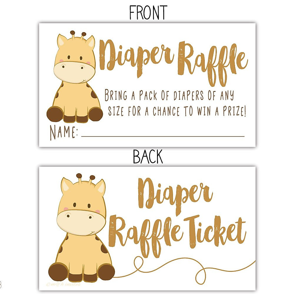 50 Giraffe Diaper Raffle Tickets | Gender Neutral Baby Shower Game
