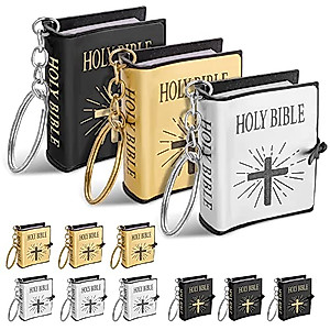 Teaaha 12 Pieces Mini Bible Book Keychain Small Holy Miniature Book Keyring Handbag Pendant Religious Key Ring Jesus Keychain Souvenir Christian Present for Church Baptism Souvenir Gifts