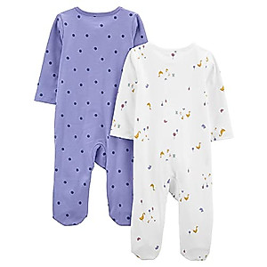 Simple Joys by Carter's Baby Girls' Cotton Footed Sleep and Play, Pack of 2, Ivory/Violet/Duck, 3-6 Months