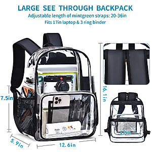 BYXEPA Clear Backpack Heavy Duty 17in TPU See Through Transparent Backpack with Reinforced Strap & Large Capacity for Girls Women School College Workplace Security - Lavender