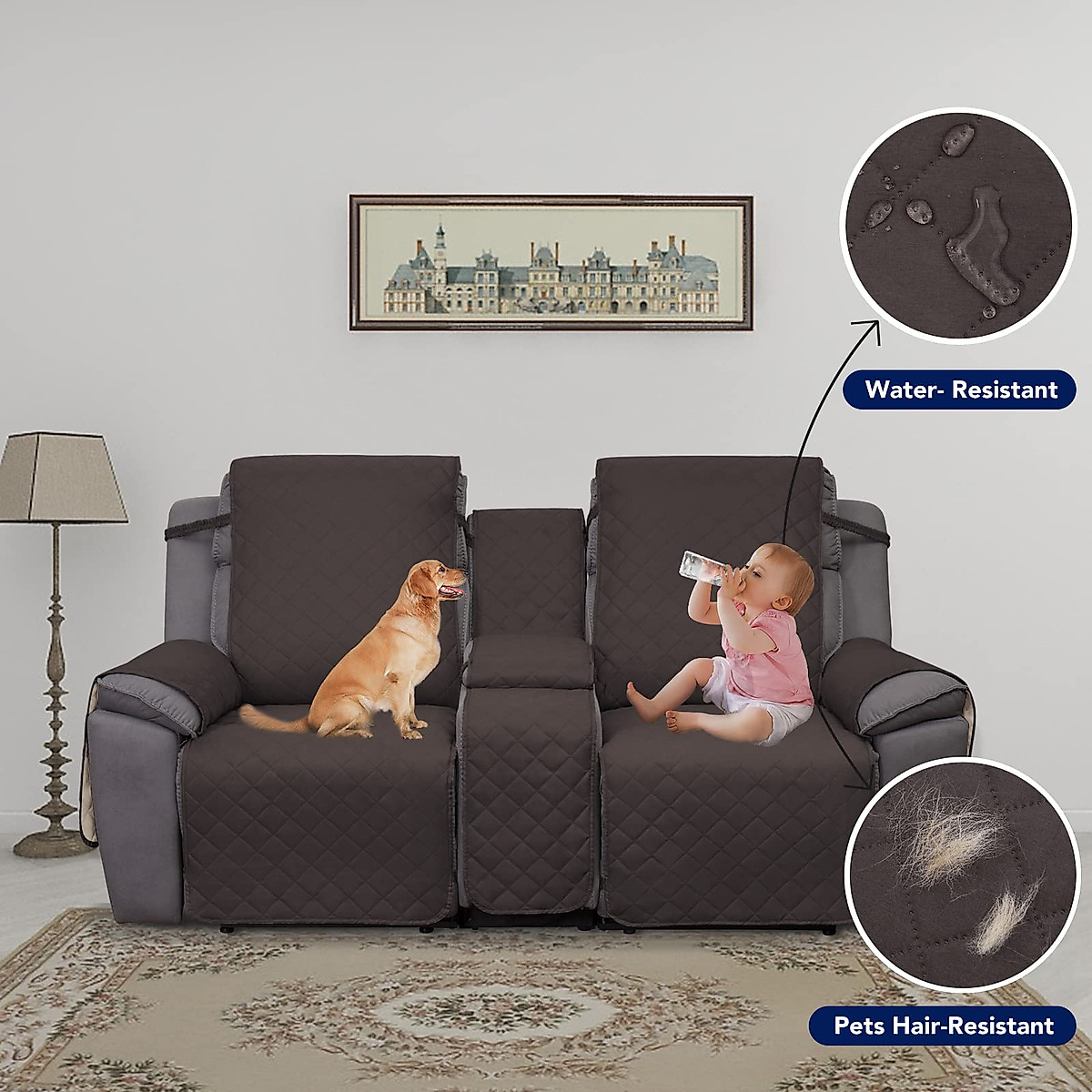PureFit Recliner Cover, 2 Seat, Water Resistant, Reversible, Non-Slip, Washable, Chocolate/Beige