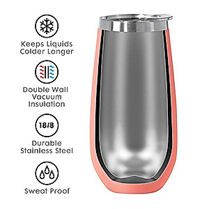 Oggi Thermo Vacuum Insulated Flute-6 oz, Coral, 6 Ounce