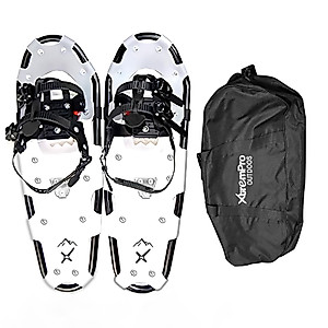 Xtrempro Snowshoes Snow Terrain Lightweight Ergonomic Design Lightweight Aluminum Alloy with 13 Point Crampons 120/160/210/300 lbs. Capacity- 21"/25"/30”/36" (Black, 25)