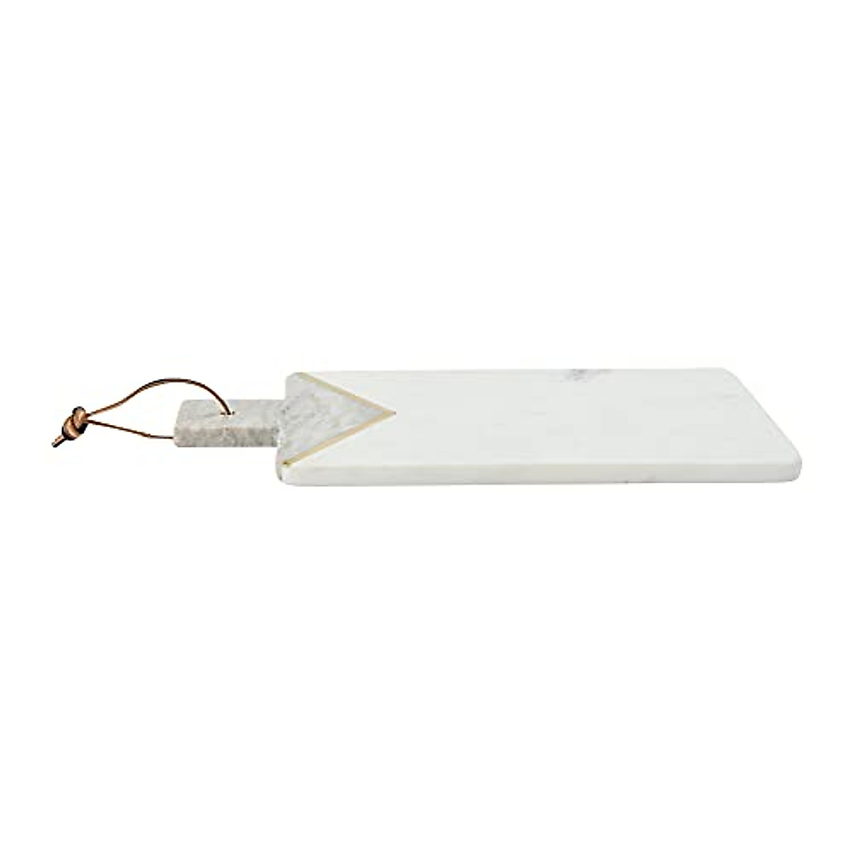 Boho 2-Tone Marble Charcuterie or Cutting Board with Brass Inlay and Leather Tie, Gray and White