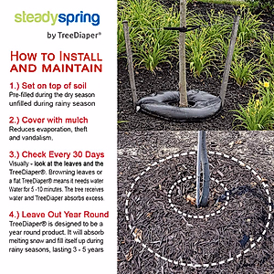 SteadySpring 24" Smart 30-Day Tree Watering Mat - AUTO Refills with RAIN and Slow Releases As Plant Needs - for Root Balls 11" - 15" Dia Slow Release Technology Prevents Over and Under Watering (1)