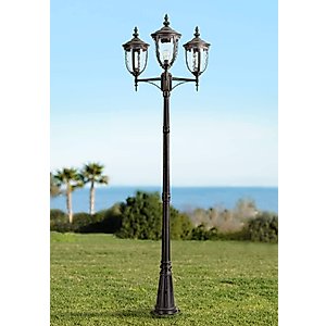 John Timberland Bellagio Traditional Outdoor Post Light European Street Lantern 3 Light Texturized Black 96" Clear Hammered Glass for Exterior House Garden Yard Driveway Walkway
