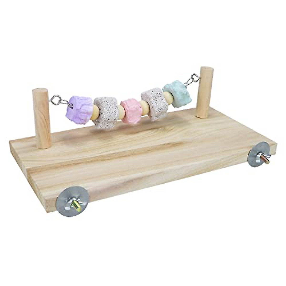 Pet Wood Perch Platform Springboard with Mineral Stone Molar Toy for Chinchilla Guinea Pig Rat Parrot Bird