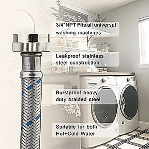 Premium Stainless Steel Washing Machine Hoses - 4 Ft Burst Proof (2 Pack) Red and Blue Striped Water Connection Inlet Supply Lines for Washer, Washer Hoses from Wellup