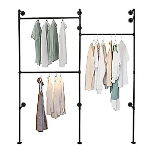 Industrial Pipe Clothes Rack, Wall Mounted Garment Rack, Heavy Duty Iron Garment Bar, Clothes Hanging Rod Bar