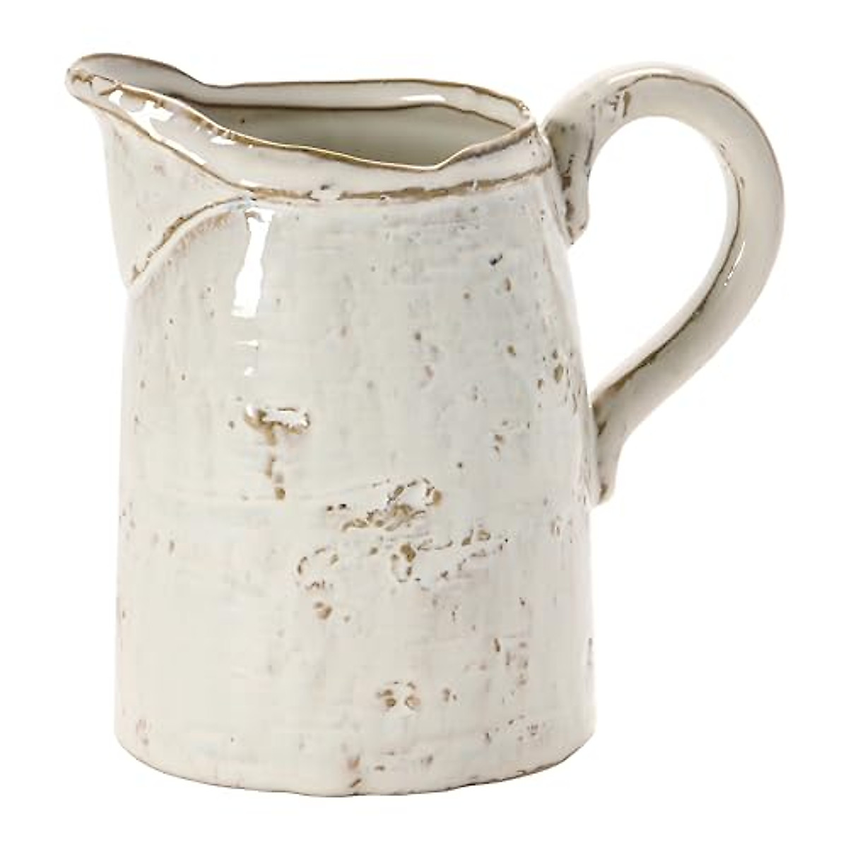 Creative Co-Op 28 oz. Stoneware, Reactive Glaze, White (Each One Will Vary) Pitcher, 6.25"