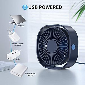XDW Usb Fan Small Personal USB Desk Fan,3 Speeds Portable Desktop Table Cooling Fan Powered by USB,Strong Wind,Quiet Operation,for Home Office Car Outdoor Travel (Navy Blue)