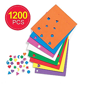 Baker Ross Mini Foam Shapes Stickers Value Pack, for Arts and Crafts Projects(Pack of 1200), Assorted, 1200 Pack