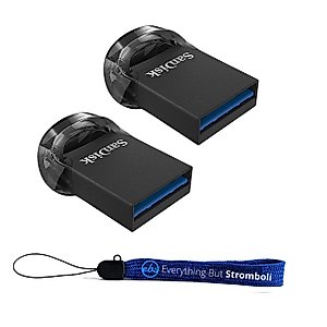 SanDisk 512GB Ultra Fit USB 3.1 Flash Drive (Bulk 2 Pack) Low Profile (SDCZ430-512G-G46) High Speed Memory Pen Drive Bundle with (1) Everything But Stromboli Lanyard