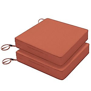 Favoyard Patio Chair Cushions 22 x 22 x 3 Inch Waterproof Outdoor Seat Cushions for Patio Furniture 3-Year Color Fastness Garden Sofa Couch Chair Pads with Handle & Adjustable Straps Set of 2, Spice