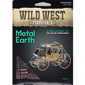Fascinations Metal Earth 3D Metal Model Kits Wild West Set of 4 - Revolver - Stagecoach - Gatling Gun - 2-6-0 Locomotive