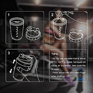 VIGIND Protein Shaker Bottle,Sports Water Bottle,Leak Proof Shake Bottle For Protein Mixer- Non Slip 3 Layer Twist Off 3oz Cups with Pill Tray - Protein Powder 16 oz Shake Cup with Storage,Black