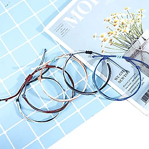 Roe Dolph String Bracelets for Men Boho Wave Bracelets Aesthetic Surfer Bracelets Adjustable Handmade Braided Bracelets Set Waterproof Bracelets for Summer(Style E)