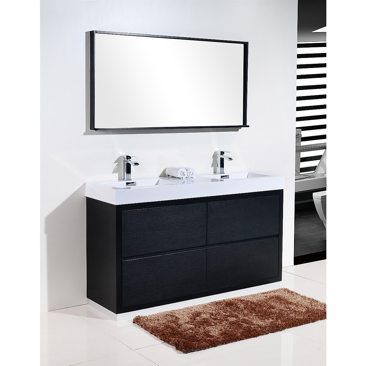 Bliss 60″ Black Double Sink Floor Mount Modern Bathroom Vanity