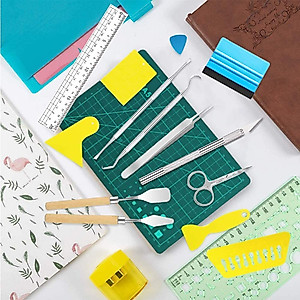 MMOBIEL 19 Pcs Vinyl A5 Cutting Mat Stainless Steel Craft Tool Set Including Scrapers, Professional Scalpel Knife, Spatula Spudgers, Ruler Tweezer and Scissors