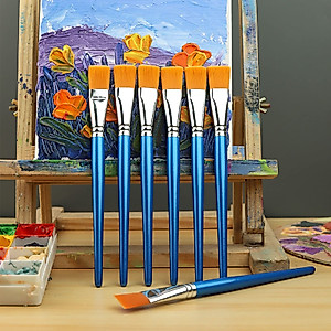 GACDR 1 inch Flat Paint Brushes for Acrylic Painting,12 Pieces Large Synthetic Paint Brushes Bulk with Wooden Handle for Acrylic , Watercolor, Oil , Crafts, Face Body Art