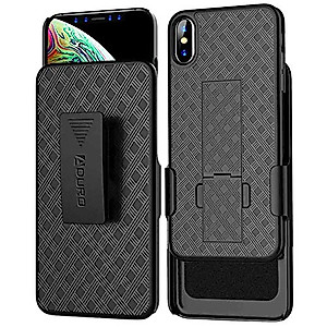 Aduro Combo Case & Holster for iPhone XR, Slim Shell & Swivel Belt Clip Holster, with Built-in Kickstand for Apple iPhone