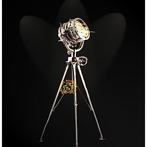 Vintage Royal Master Searchlight Marine Nautical Industrial Spotlight Floor Lamp Steel Tripod Stand Hollywood Floor Lamp For Living Room Bedroom, Big Large Spotlight Reading Lamp 70" inch