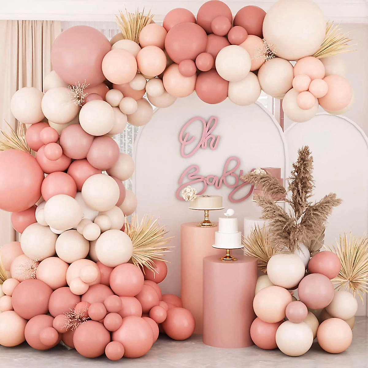 Retro Blush Pink Balloon Arch Kit-Dusty Pink Cream Peach White Sand Balloon Garland,Boho Pastel Pink Balloons Party Decorations for Girl's Baby Shower,Kid's Birthday Party,Wedding Bridal 109PCS
