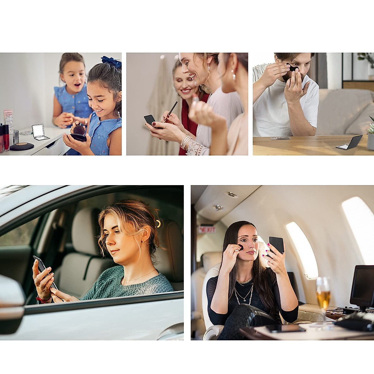 YTLX Compact Makeup Mirror for Pocket Purse Clutch, 1x/2x Magnifying Foldable Cosmetic Mirror, Portable Travel Mirror for Beauty, Black Elegant Vanity Mirror for Men and Women