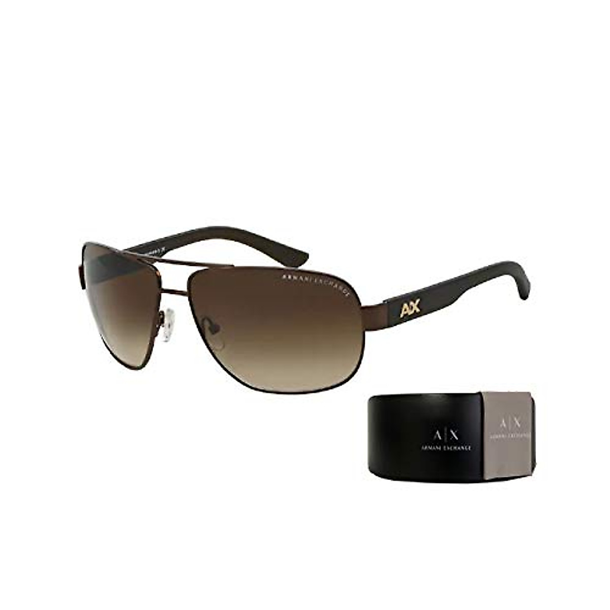 Armani Exchange AX2012S 605813 62M Satin Dark Brown/Dark Olive/Smoke Gradient Pilot Sunglasses For Men+ BUNDLE with Designer iWear Complimentary Care Kit