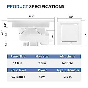 POWERENG Bathroom Ventilation Fan, 141CFM 0.7Sones Ceiling Mount Exhaust Fan,Bathroom Ceiling Fan,4 Inches Duct,White.