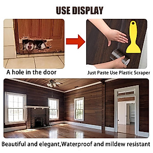 4" X33' Size Realistic Wood Grain Repair Tape, Self Adhesive Wood Grain Repair Patch for Tables, Chairs, Doors, Windows, Floors, Furniture Renovation, Handicraft DIY. With Plastic Scraper. Dark Walnut