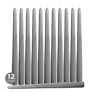 12 Pack Tall Taper Candles - 12 Inch Dark Grey Dripless, Unscented Dinner Candle - Paraffin Wax with Cotton Wicks - 10 Hour Burn Time