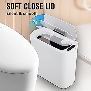 Cesun Automatic Motion Sensor Bathroom Trash Can with Lid, 2.6 Gallon Touchless Trash Bin, Smart Plastic Slim Garbage Can Small White Wastebasket for Toilet, Office, rv, Bedroom, Living Room