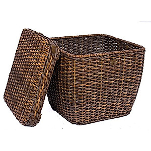 BIRDROCK HOME Rattan Peel Storage Cube with Removable Lid - Spacious Woven Organizer for Shelves - Natural Brown Decorative Cubby for Shoes, Books, Home Decor, and Office - Stylish 16.5 Inch Square