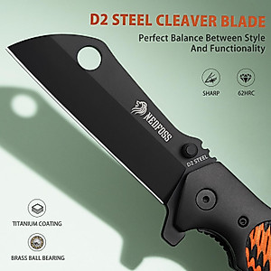 NedFoss Ratel Pocket Knife - 3.4" D2 Steel Black PVD Blade, G10 Handle, Folding Knife w/Clip, Cleaver EDC Knife & Gift for Men.