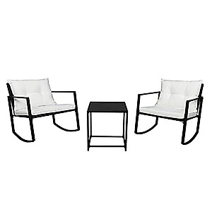 SAWQF Single 2pcs Coffee Table 1pc Exposed Rocking Chair Three-Piece Set Black Outdoor Furniture Set