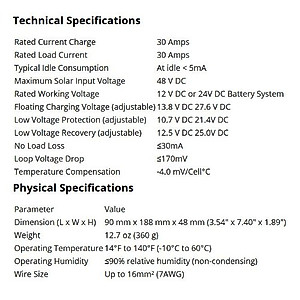 WindyNation P30L LCD 30A PWM Solar Panel Regulator Charge Controller with Digital Display and User Adjustable Settings