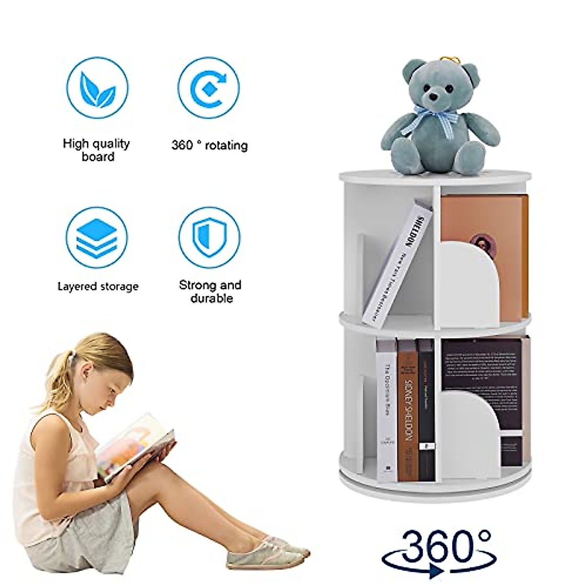 NAIYUFA Rotating Bookshelf 360 Display Floor Standing Bookcase Storage Rack for Kids&Adults Multi-Functional Bookshelf Organizer