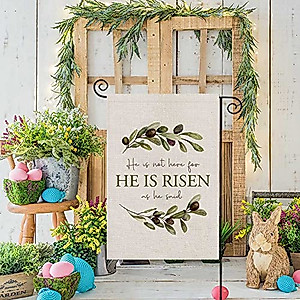 Easter Garden Flag for Outdoor,He is Risen Eucalyptus Wreath Yard Flag,Small Spring Decors for Outside Farmhouse Holiday 12x18 Double Sided