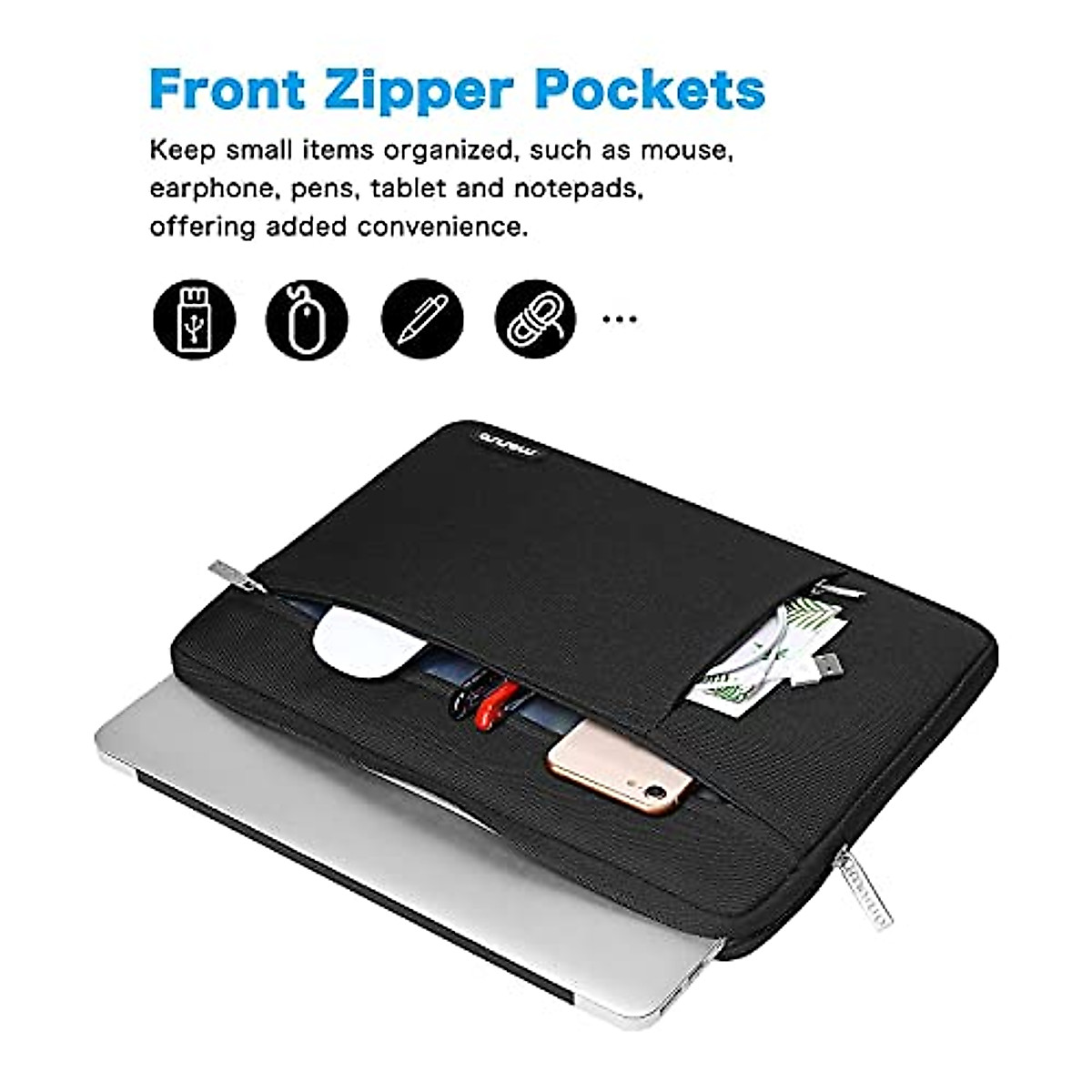 MOSISO Laptop Sleeve Compatible with MacBook Air/Pro, 13-13.3 inch Notebook, Compatible with MacBook Pro 14 inch 2023-2021 A2779 M2 A2442 M1, Polyester Bag with Front Horizontal&Vertical Pockets,Black
