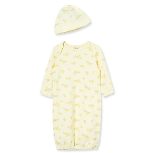 Little Me Unisex Baby 2-Piece Nightgown and Cap Set, Pear Sorbet Duckies, 0-3 Months