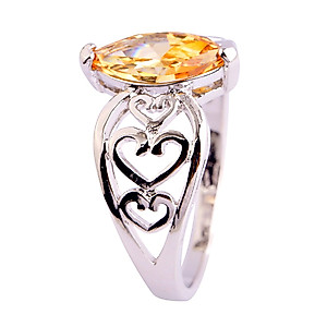 Emsione Women's 925 Sterling Silver Plated Marquise Cut Created Morganite Simple Celtic Heart Statement Eternity Band Cocktail Party Ring Size 7