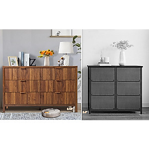 affeivul Mid Century Modern Dresser TV Stand, 6 Drawer Dresser for Bedroom Wood, Farmhouse Boho Storage Cabinet Side Table with Solid Natural Wood Legs, Long Wooden Dresser for Closet (Walnut)