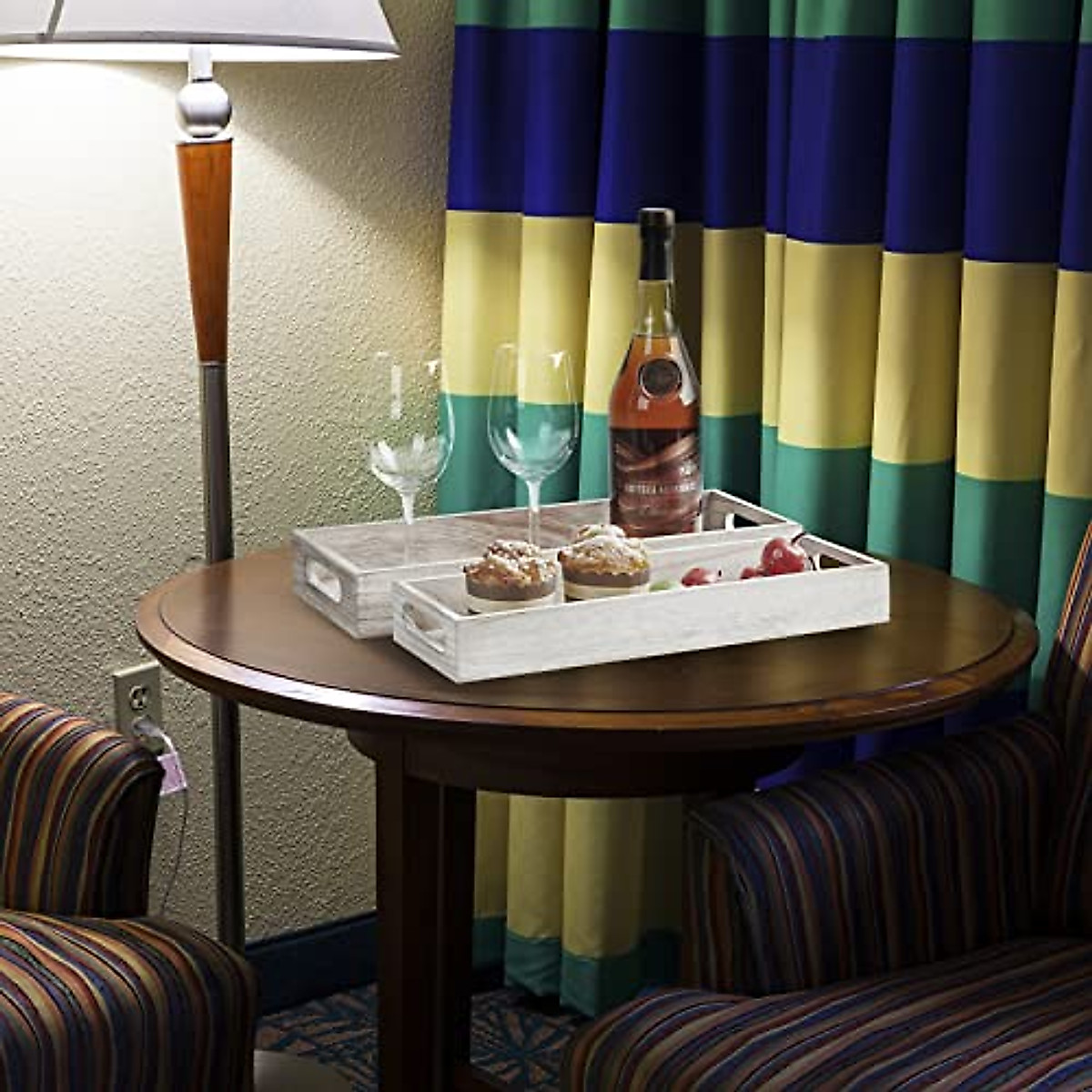 Set of 2 Farmhouse Serving Tray Coffee Table Tray Rectangle,Wooden Long Narrow Tray for Perfume Cosmetic Bottles Jewelry Jar Candle,Decorative Tray 15.6 * 6.1 * 2 inch