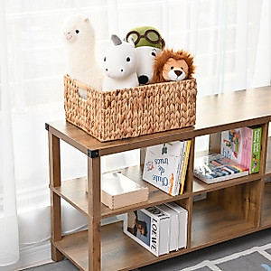 JS HOME Jumbo Wicker Basket for Orgainzing, Extra Large Rectangular Water Hyacinth Storage Wicker Shelf Basket with Built-in Handles, 1 Pack