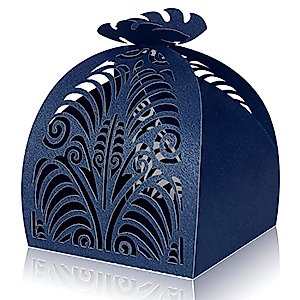 KPOSIYA Pack of 70 Laser Cut Favor Boxes, 2.8”x2.5”x3.2” Wedding Party Small Gift Boxes Hollow Out Candy Box for Wedding Birthday Party Baby Shower Bridal Shower Favors (pack of 70, Navy)