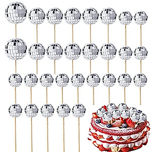 30 Pieces Disco Ball Cupcake Toppers Mini Disco Ball Picks Disco Theme Cake Toppers for Cake Decorations Cupcake Decor Dessert Accessories Disco Party Ornament (Silver)
