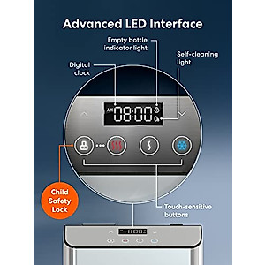 Brio Moderna CLBL720SC Self-Cleaning Bottom Load Water Cooler Dispenser for 3 & 5 Gallon Bottles – Room & Adjustable Hot & Cold, Child Lock, Electronic Display, Silver Stainless Steel